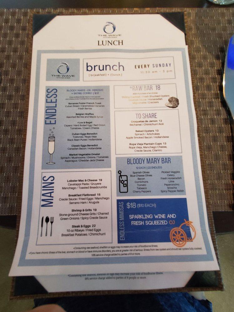 Menu at The Wave Kitchen & Bar, Vero Beach
