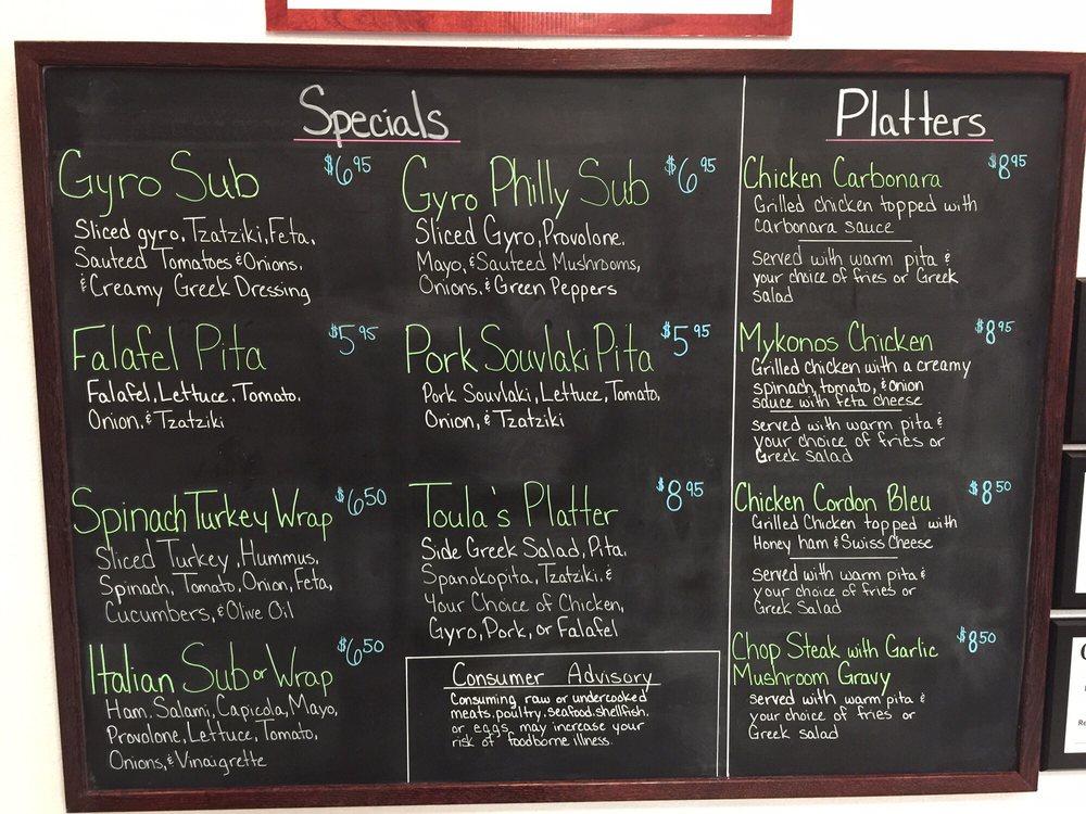 Menu at Toula's restaurant, Punta Gorda