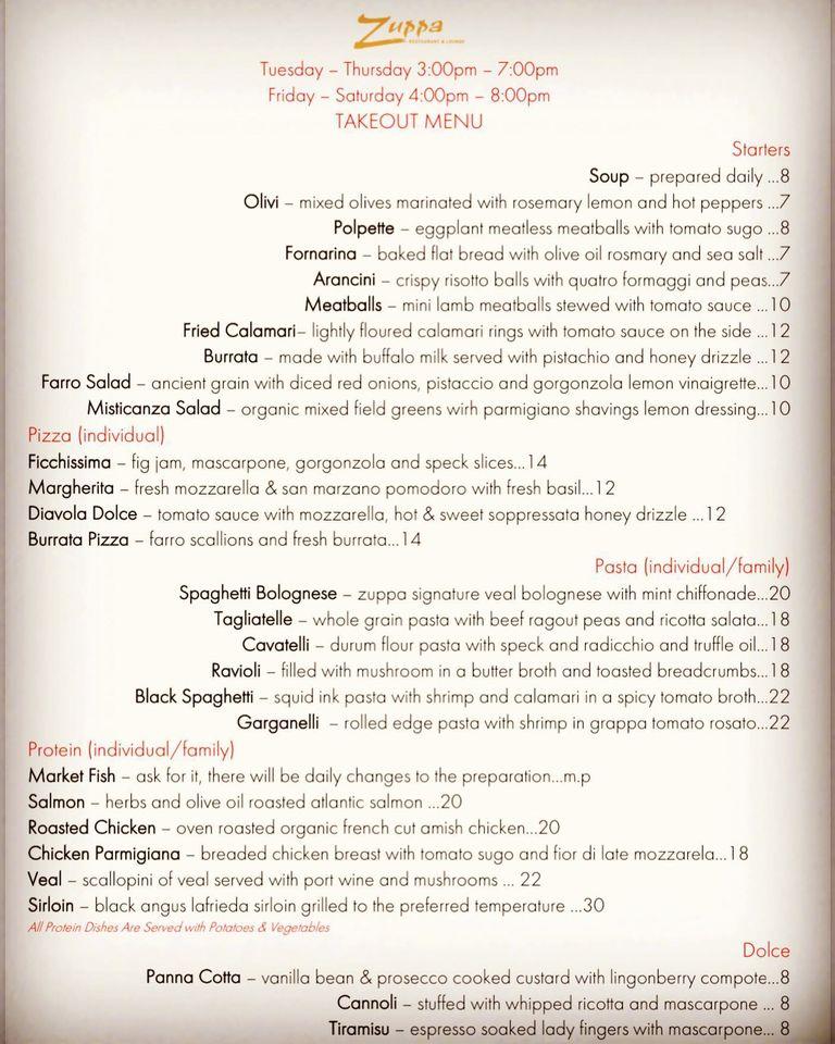 Menu at Zuppa pub & bar, Yonkers