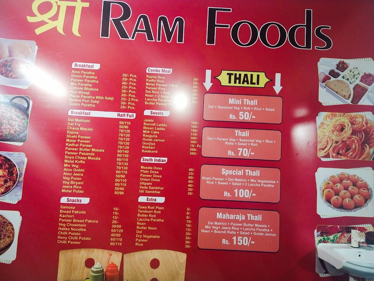 Menu at Shri Ram Foods, Noida