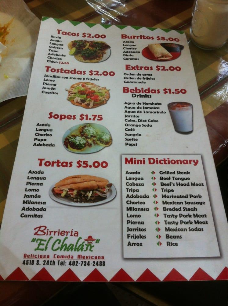 Menu at Birrieria El Chalan restaurant, Omaha