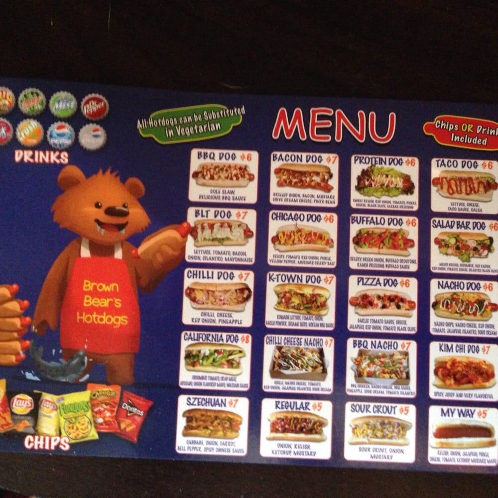 Menu at Brown Bear's Hot Dogs restaurant, Fresno