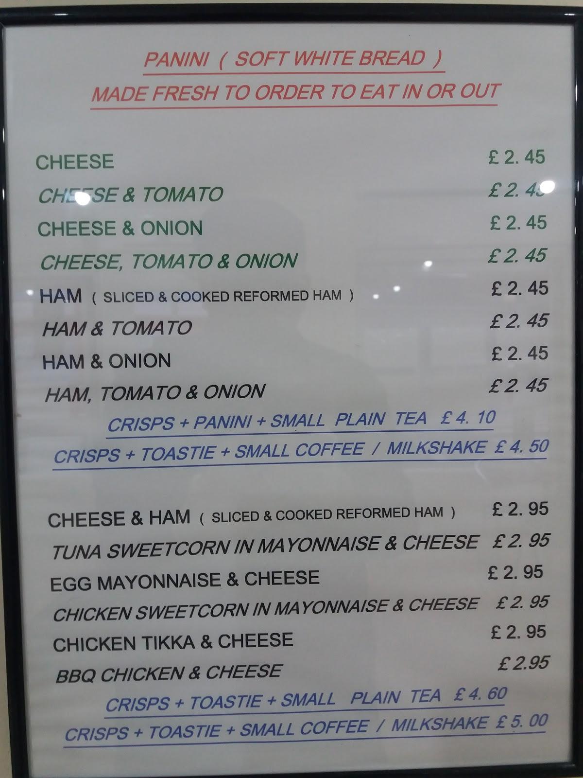Menu at Coffee Break cafe, Oldbury