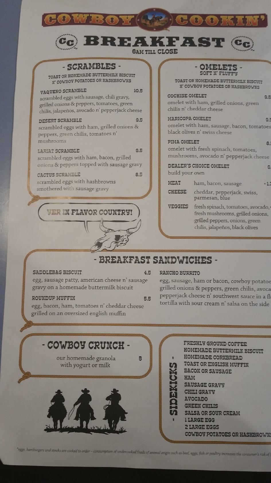 Menu at Cowboy Cookin' steakhouse, Wickenburg, 495 E Wickenburg Way