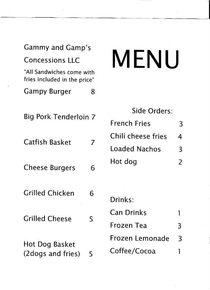 Menu at Gammy & Gamp's Homestyle Cooking restaurant, Bryant