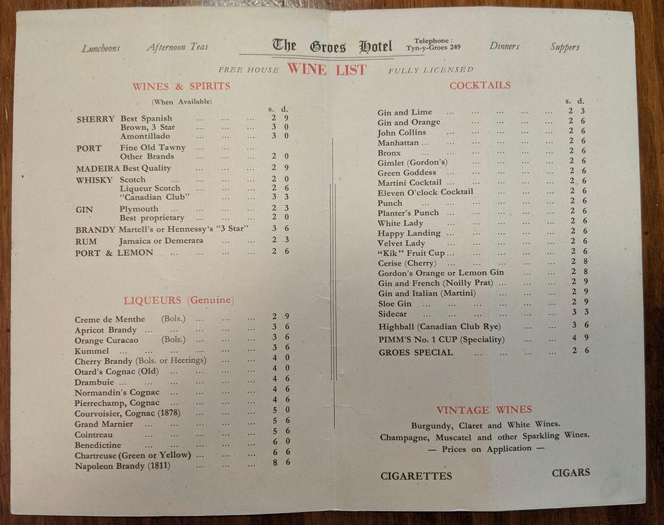 Menu at Groes Inn Hotel and Restaurant Conwy, Conwy