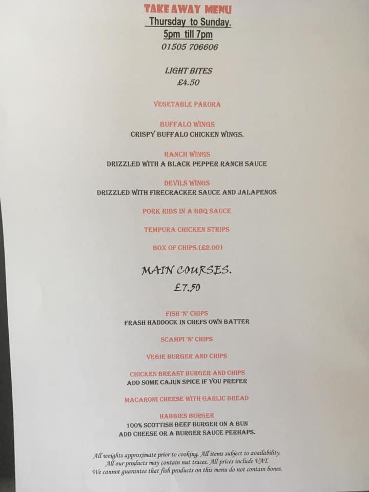 Menu at Habbies pub & bar, Johnstone