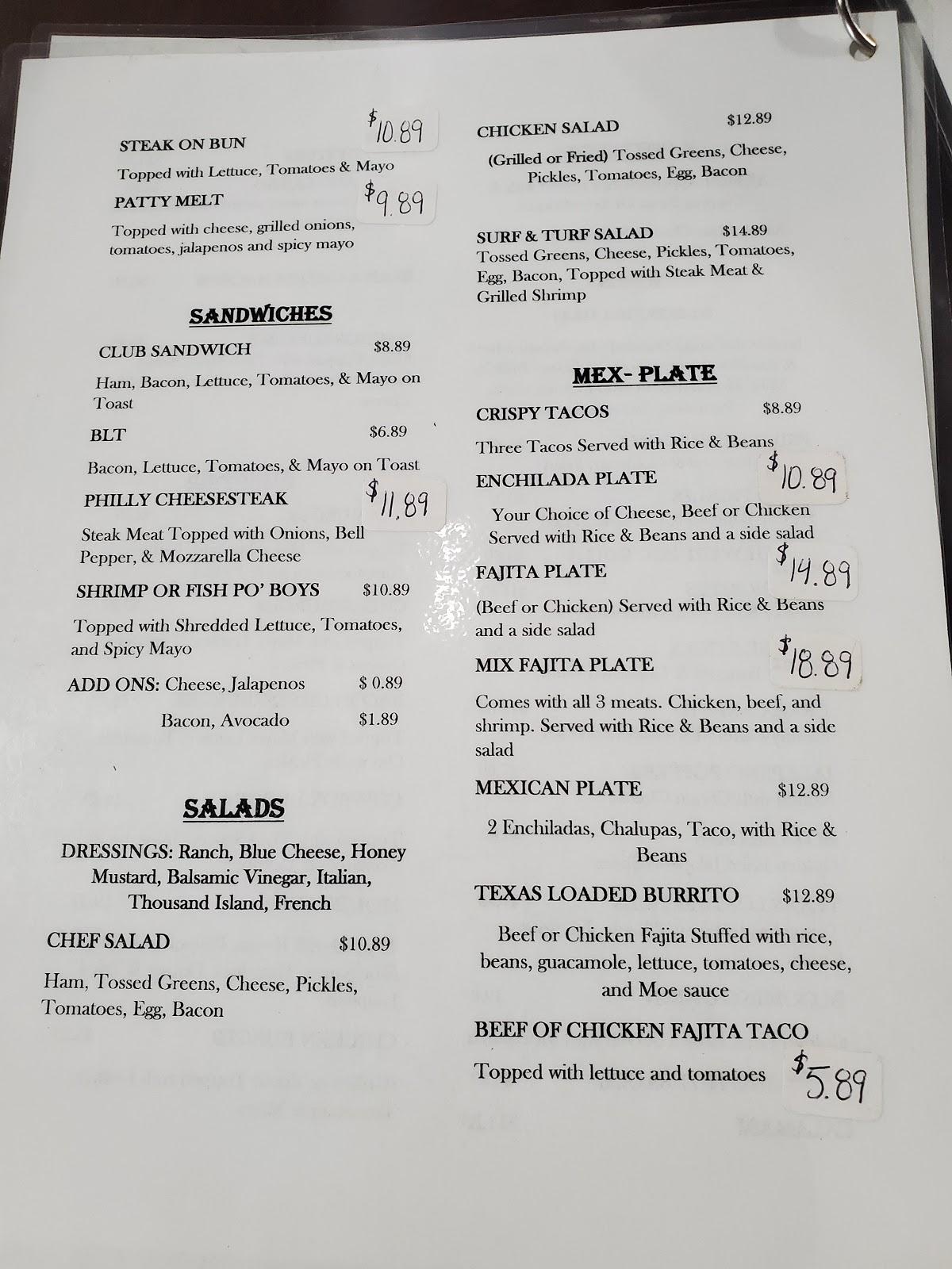 Menu at Live Oak Restaurant Sports Grill, Three Rivers