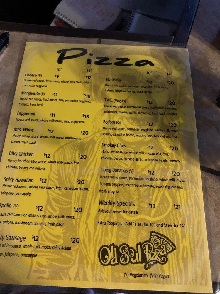 Menu at Old Soul Pizza pizzeria, Roseburg, 525 SE Main St