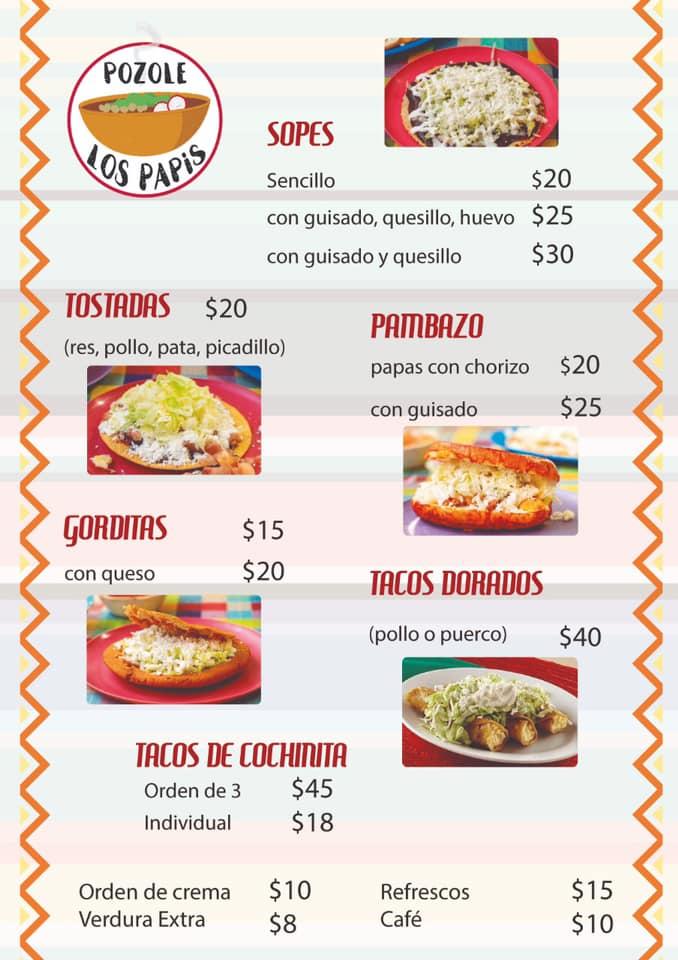Menu at Pozole "Los Papis" restaurant, Mexico City