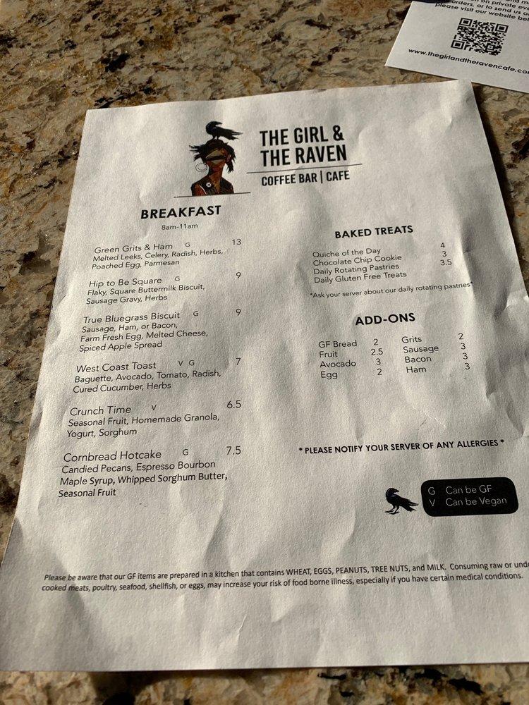 Menu at The Girl & The Raven cafe, Abingdon