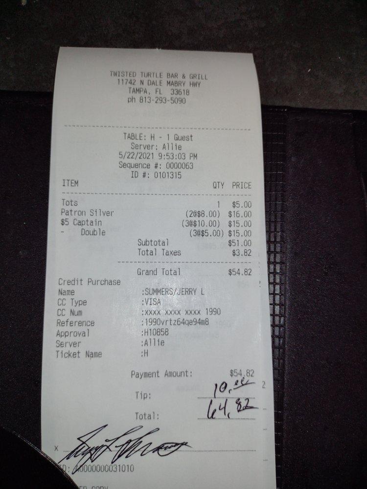 Menu at Twisted Turtle Bar and Grill, Tampa