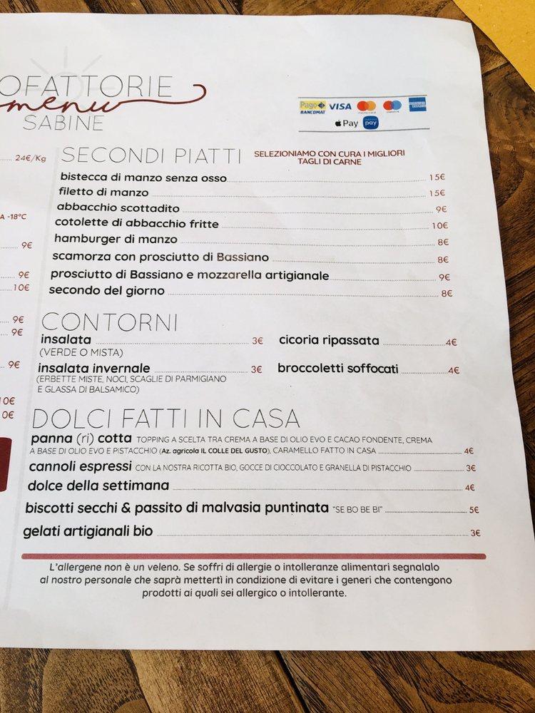 Menu at Ecofattorie Sabine BBQ, Poggio Mirteto Scalo