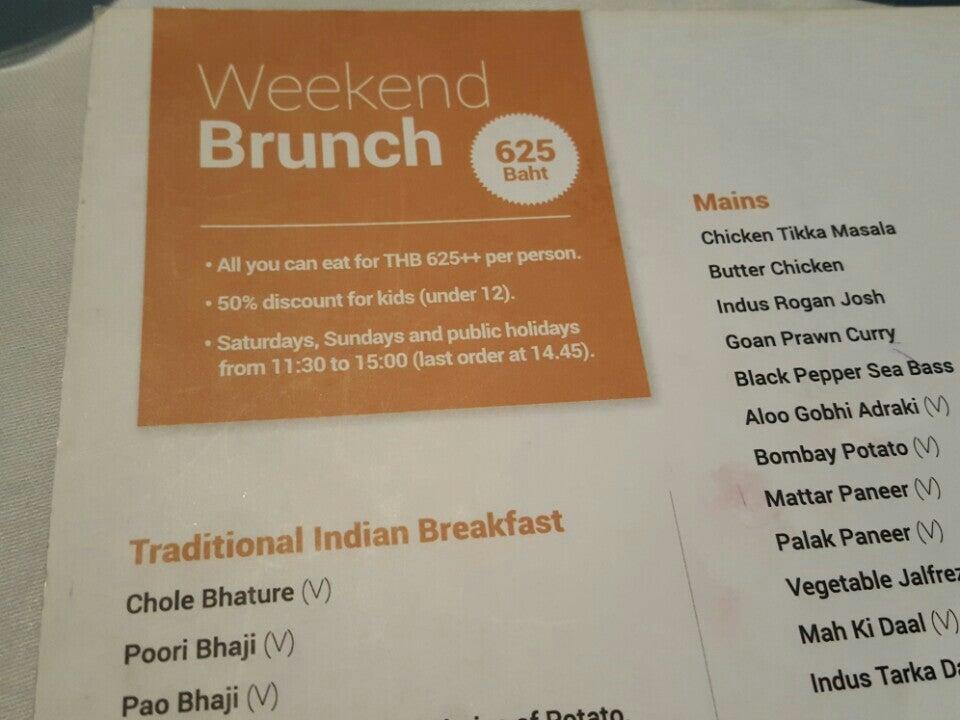 Menu at Indus restaurant, Bangkok
