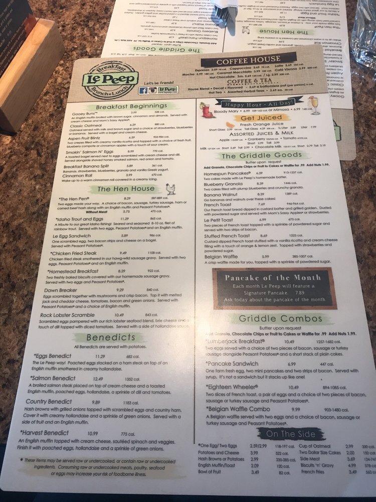 Menu at Le Peep restaurant, Meridian