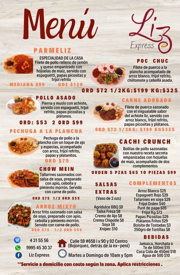 Menu at Liz Express Centenario restaurant, Merida