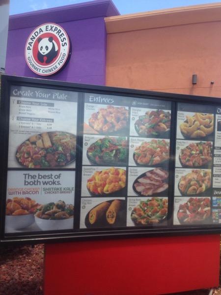 Menu at Panda Express fast food, San Antonio, Stemmons Dr
