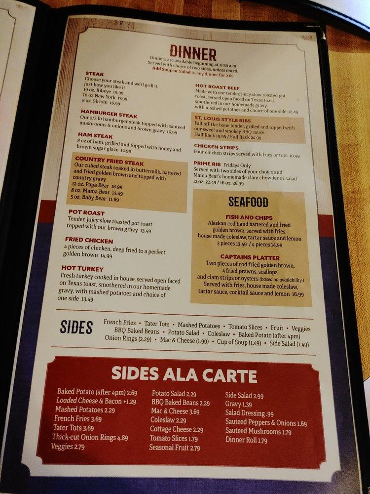 Menu at Papa Bears Restaurant And Lounge, Morton