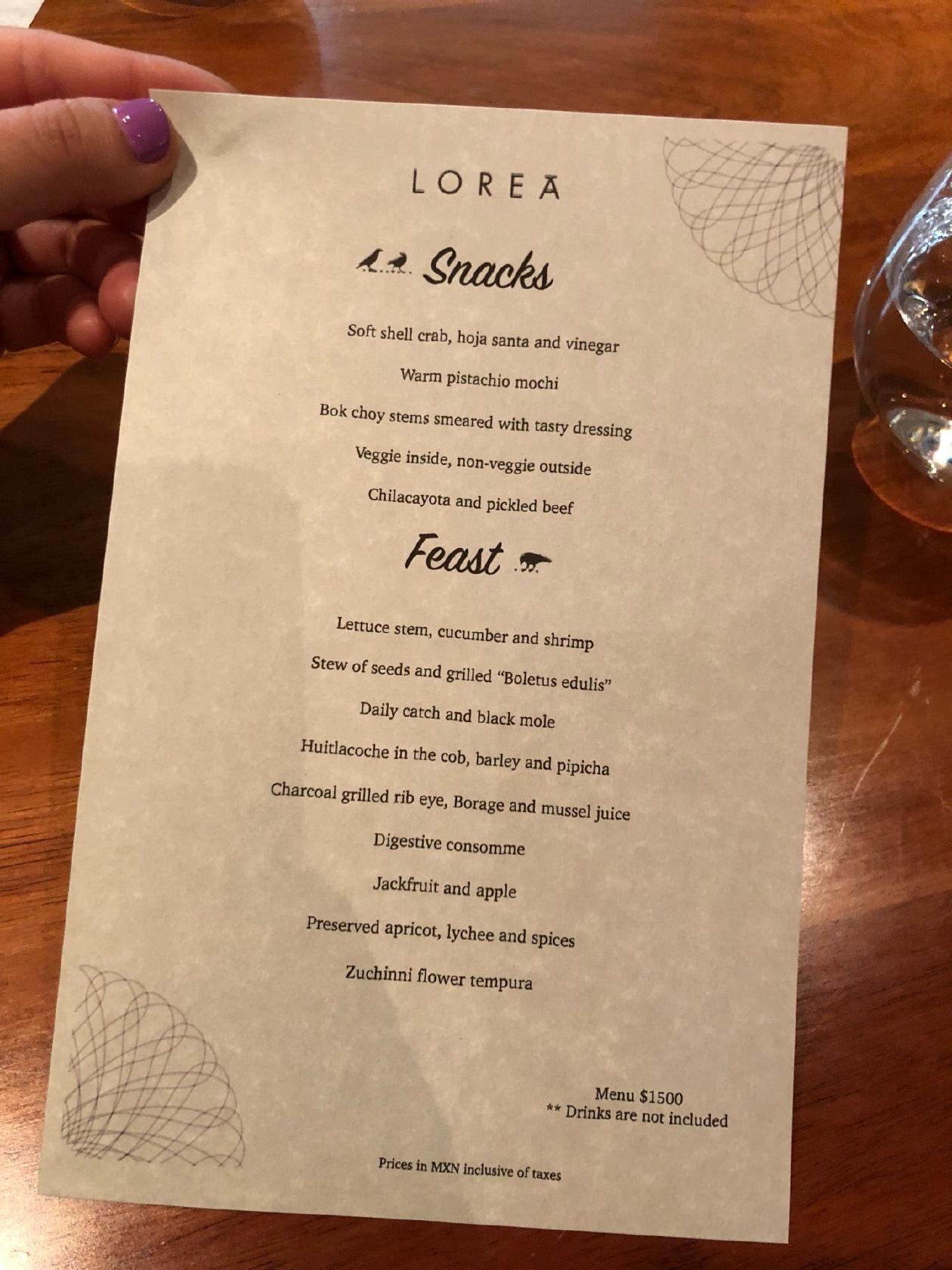 Menu at RESTAURANTE LOREA, Ciudad López Mateos