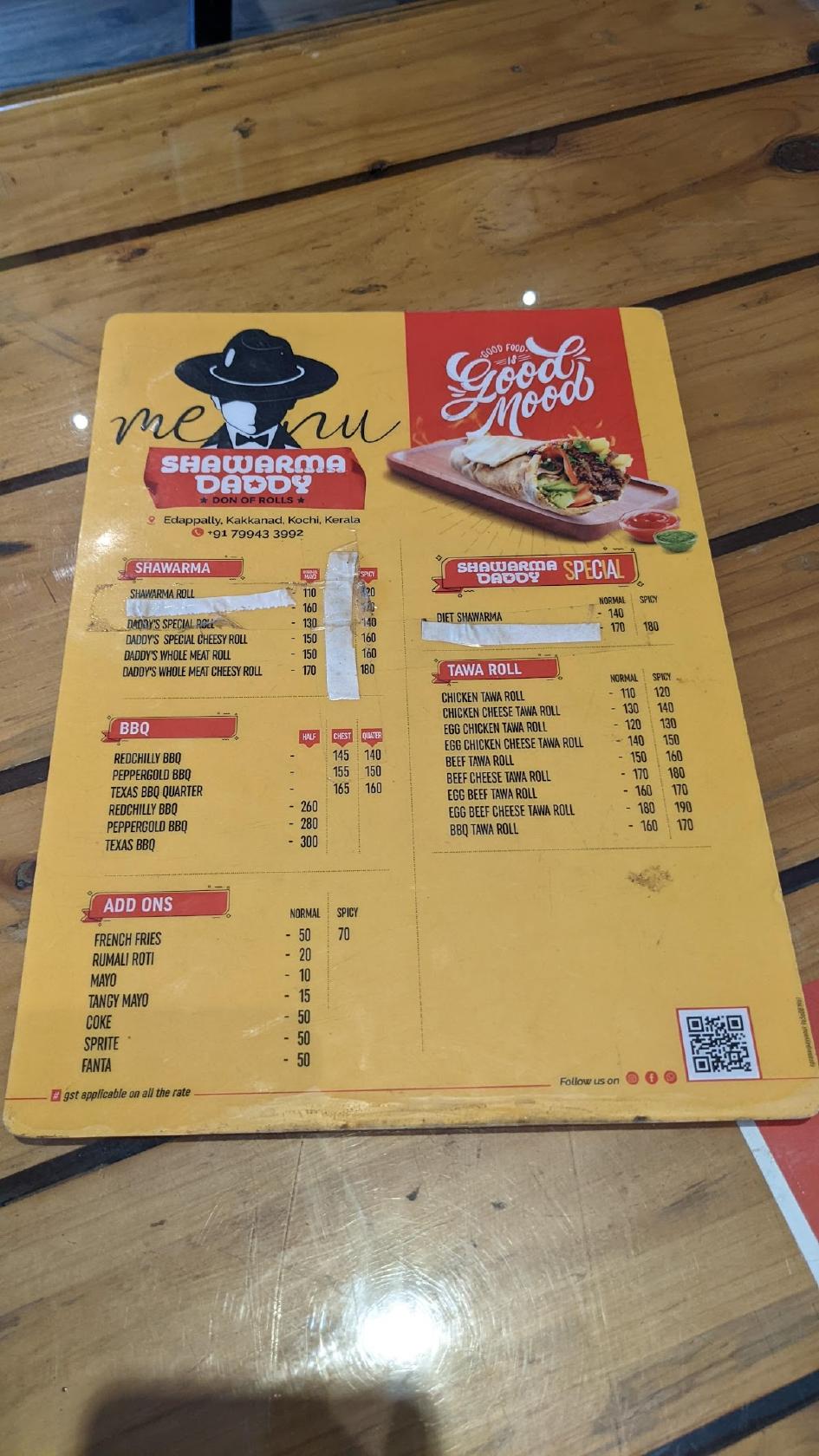 Menu at Shawarma Daddy, Kakkanad, Seaport-Airport Road