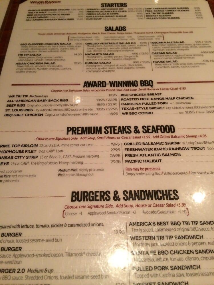 Menu at Wood Ranch BBQ, Cerritos
