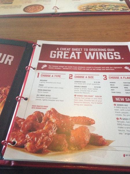 Menu at Boston Pizza pizzeria, Courtenay