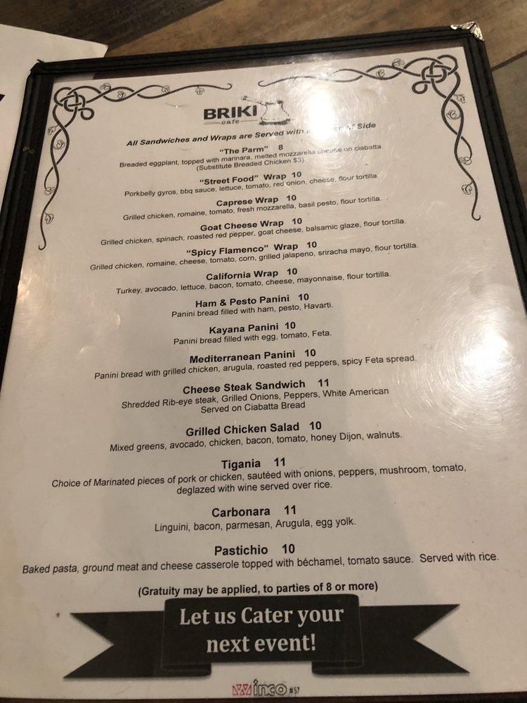 Menu at Briki Cafe, Addison