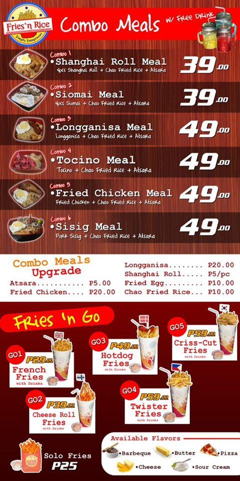 Menu at Fries'n Rice cafe, Batangas