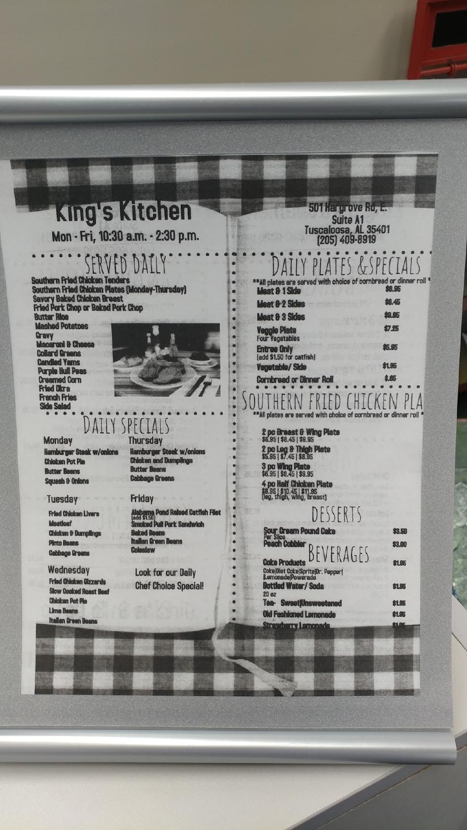 Menu at King's Kitchen restaurant, Tuscaloosa