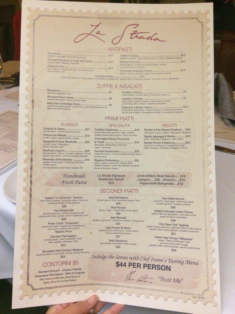 Menu at La Strada restaurant, Reno
