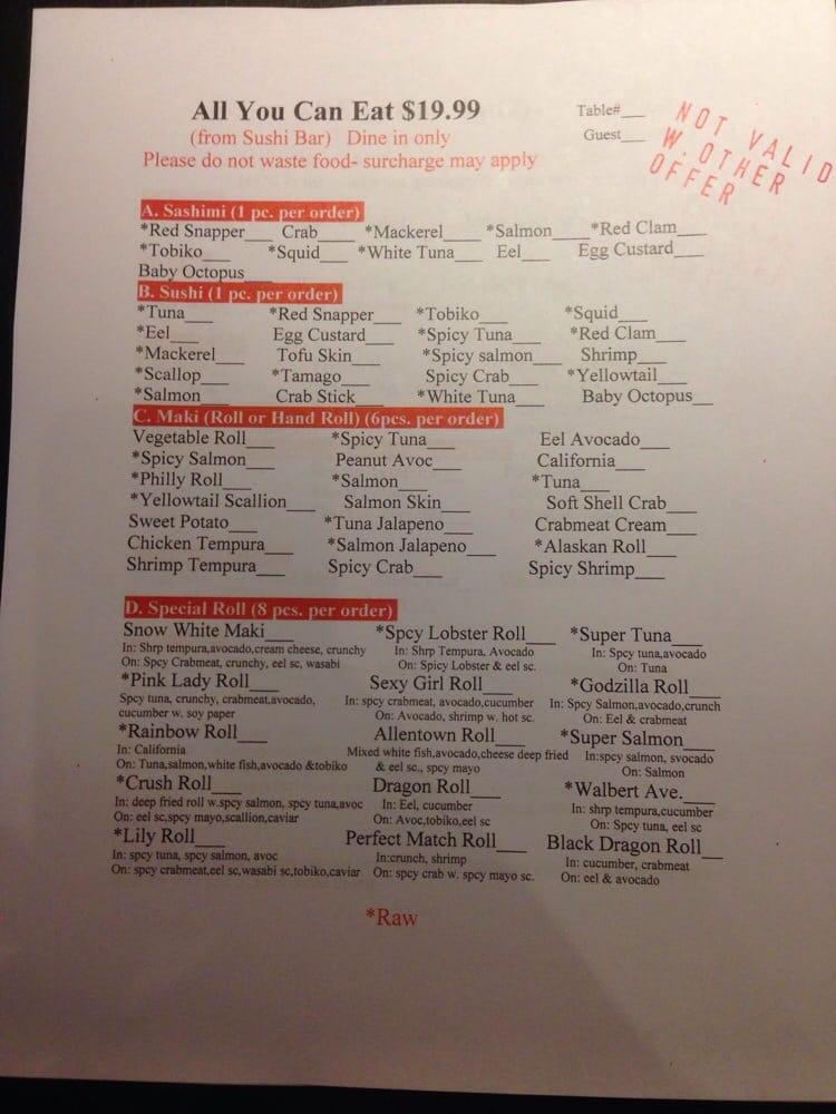 Menu at Lily Sushi Grill restaurant, Allentown