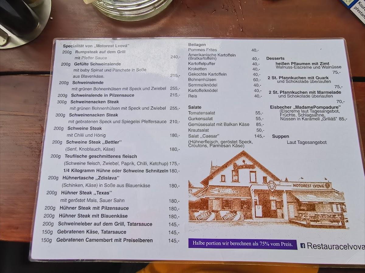 Menu at Motorest Lvová Restaurant, Jablonné v Podještědí