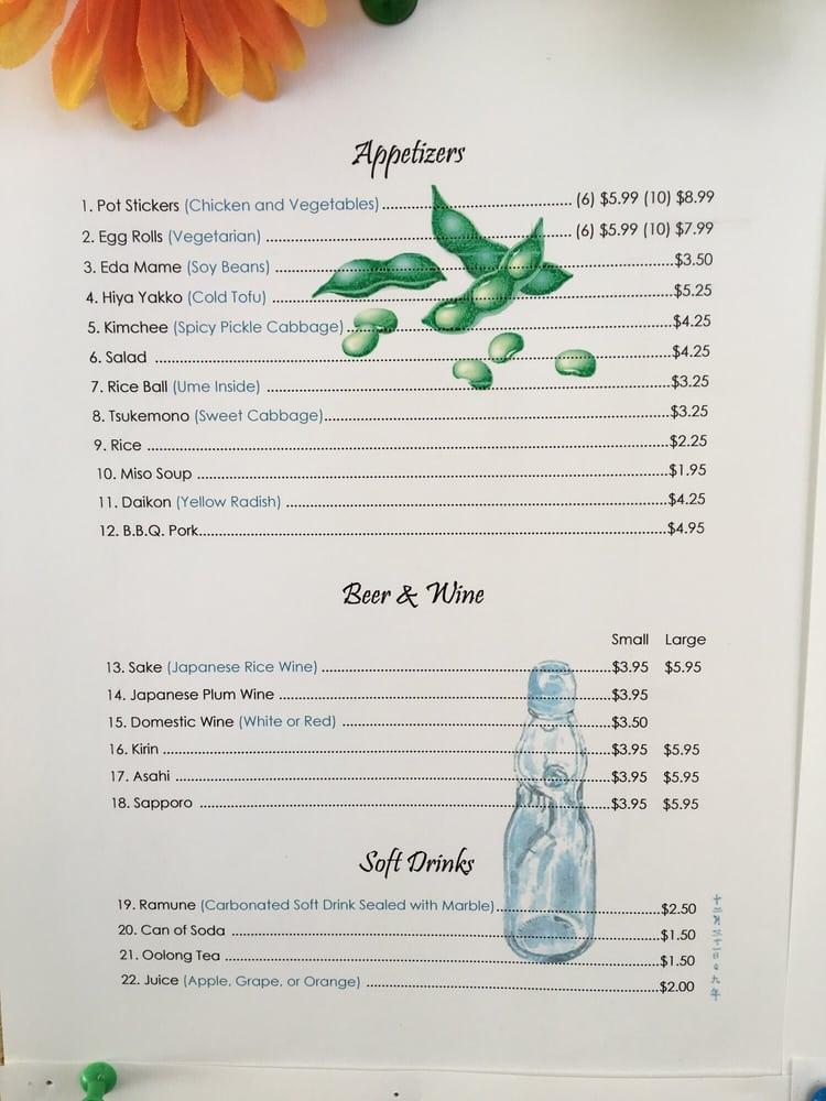 Menu at New Tokyo Restaurant, Marina