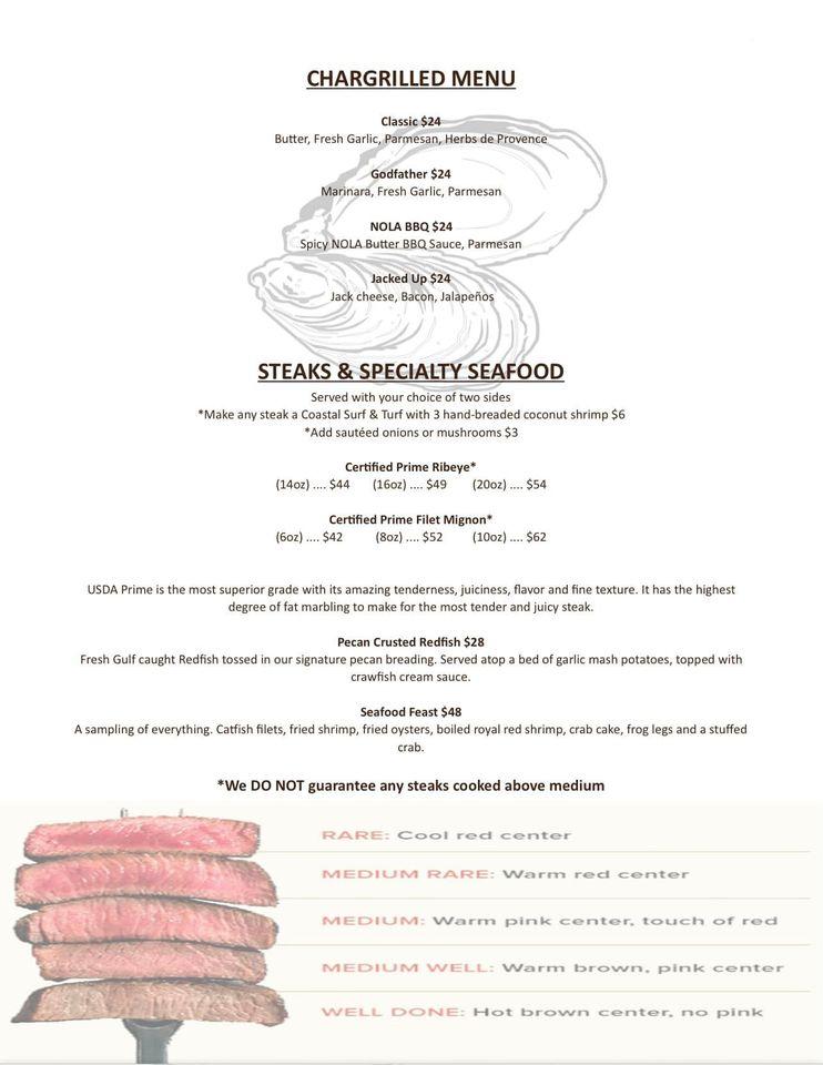 Menu at Pier 98 Steaks, Seafood & Catering restaurant, Hattiesburg