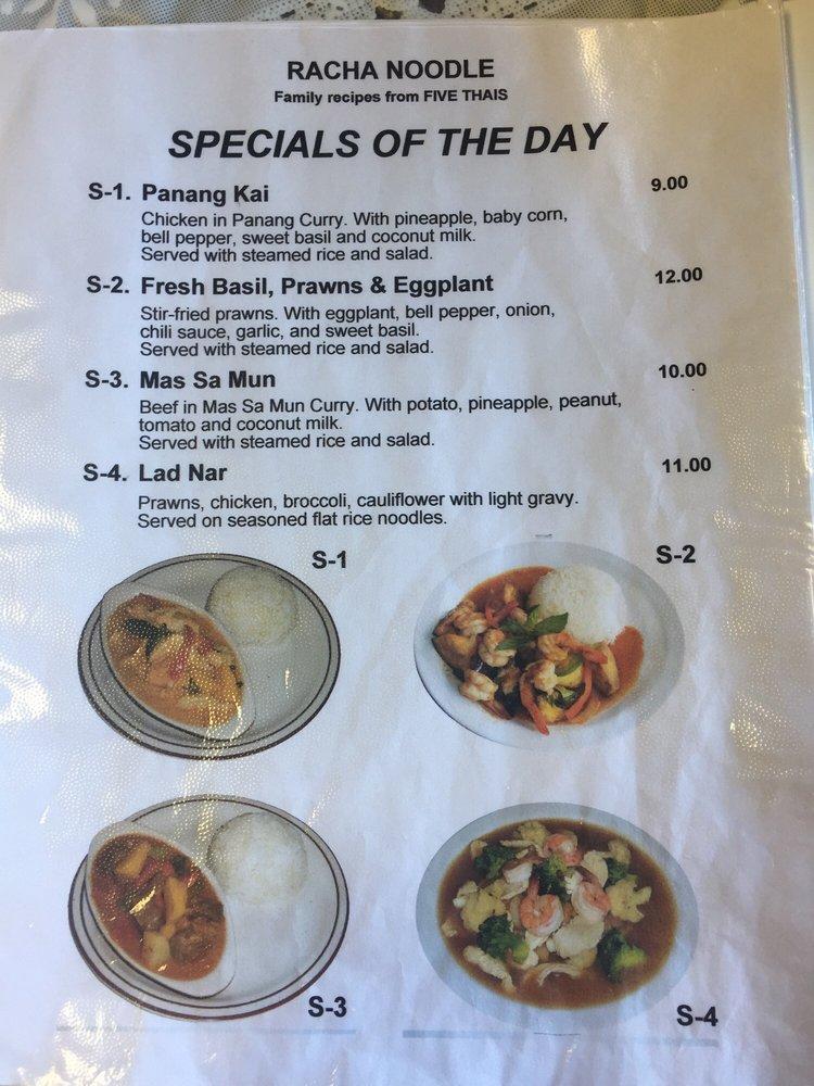 Menu at Racha Noodle restaurant, Redding