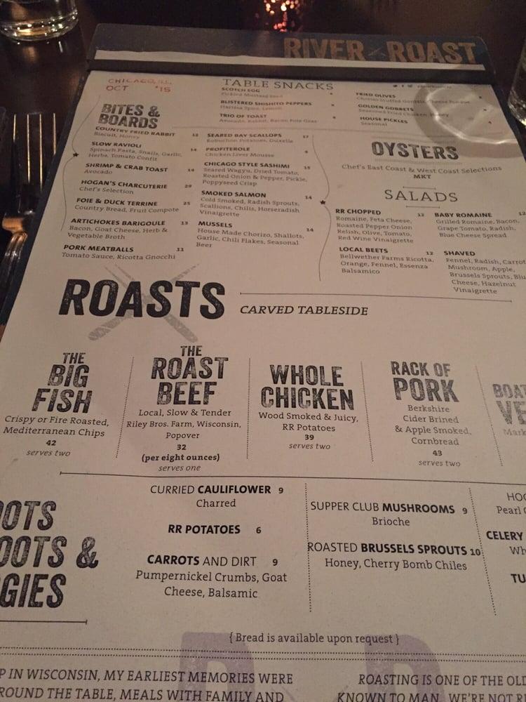 Menu at River Roast pub & bar, Chicago, 315 N La Salle St