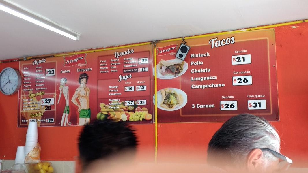 Menu at Tacos El Progreso pub & bar, Mexico City, Av. Instituto ...