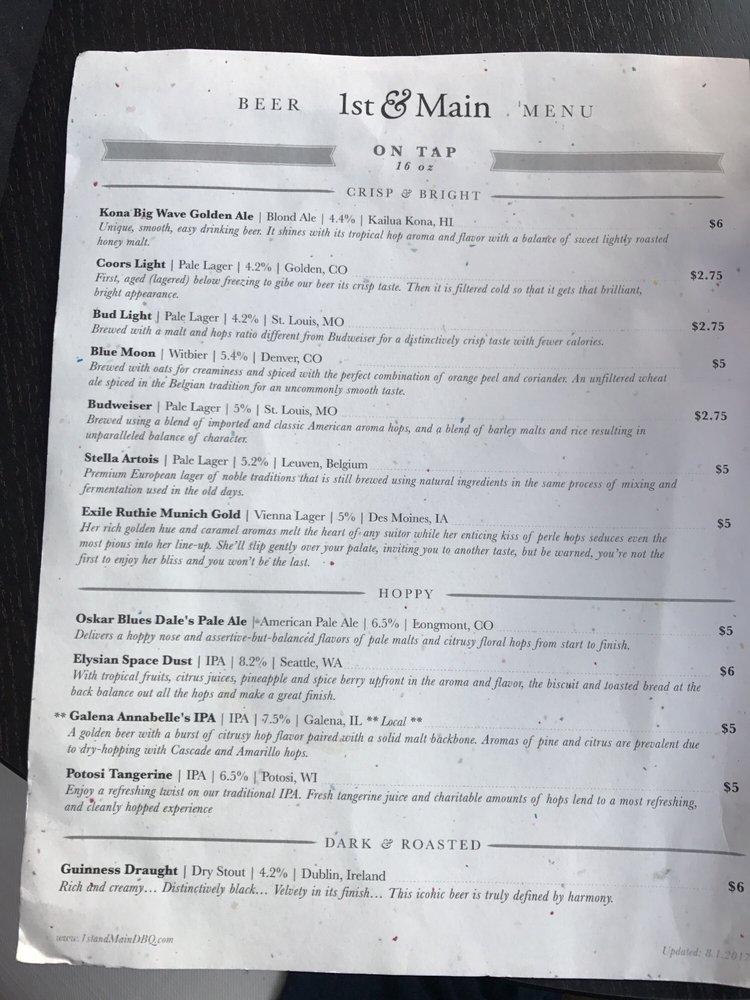 Menu at 1st & Main pub & bar, Dubuque
