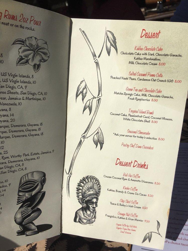 Menu at Bali Hai Restaurant, San Diego