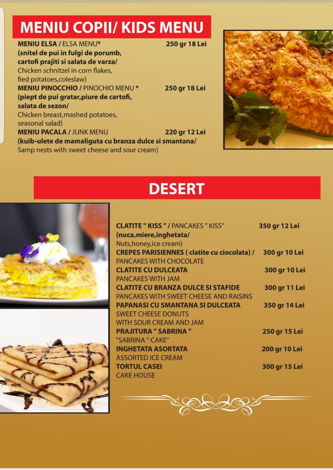 Menu at KISS RESTAURANT, Cornu de Jos
