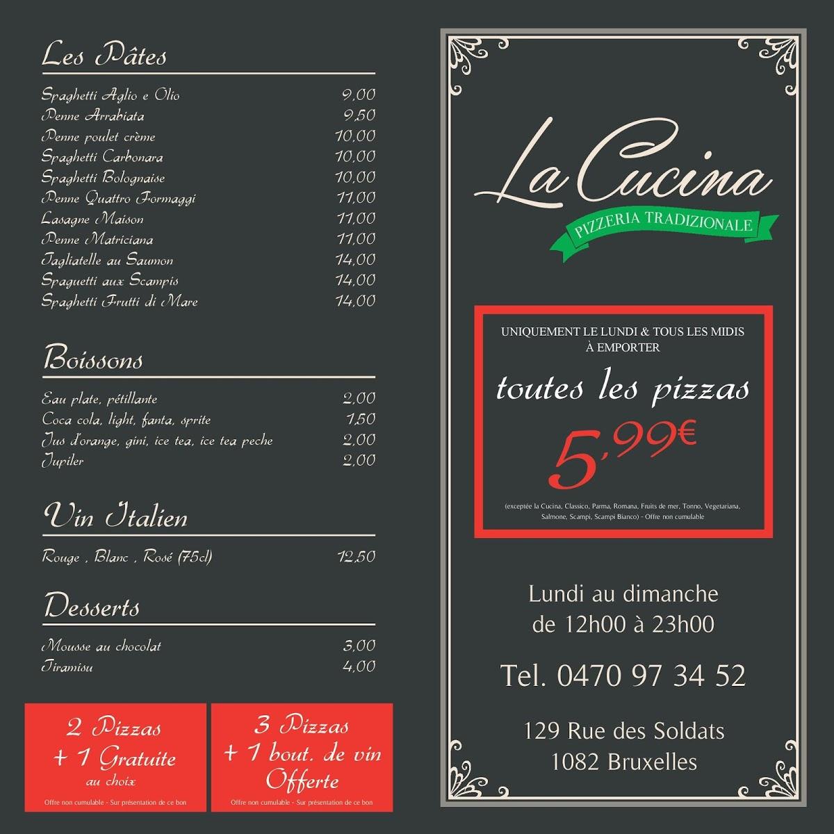 Menu at La Cucina, Sint-Agatha-Berchem