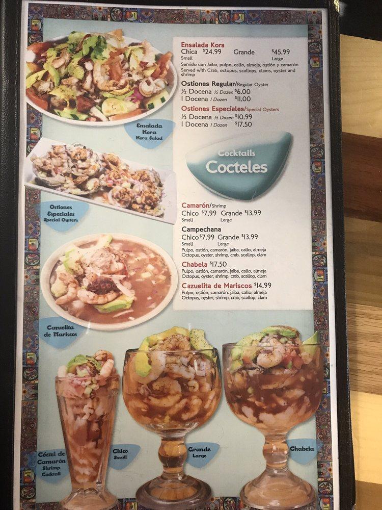 Menu at Mariscos El Kora restaurant, Chicago, S Archer Ave