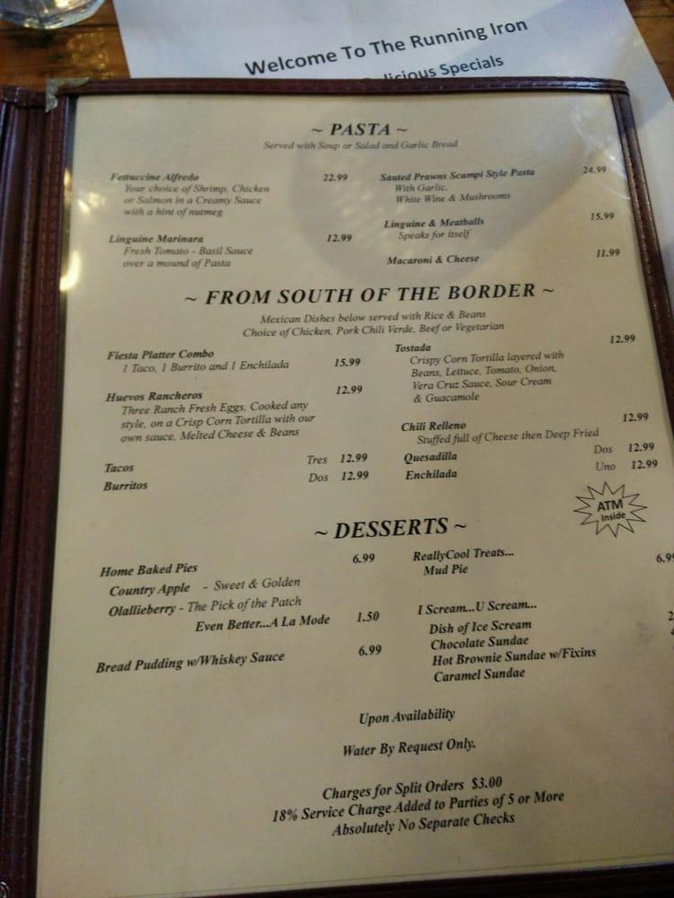 Menu at Running Iron pub & bar, Carmel Valley