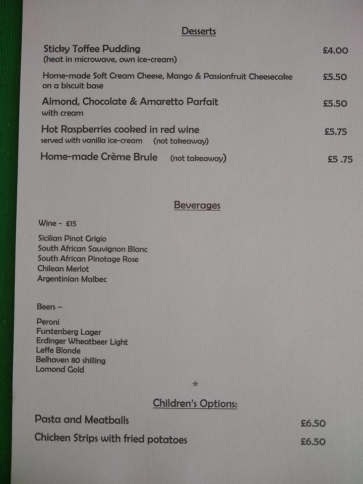 Menu at The Courtyard restaurant, Cupar