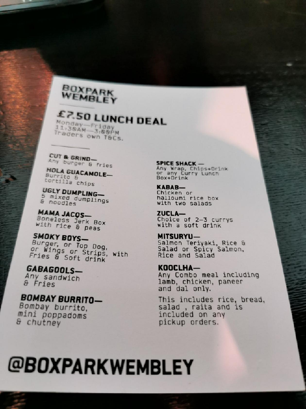 Carta del pub y bar BOXPARK Wembley, Wembley, 18 Olympic Way