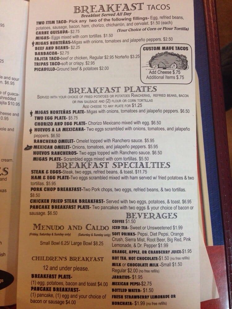 Menu at Garcia's Mexican Restaurant, Kyle