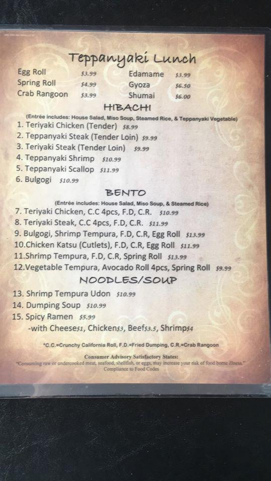 Menu at Izumi Hatake-Sushi Grill restaurant, Springfield