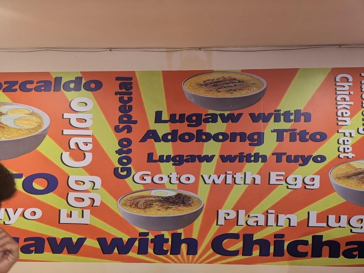 Menu at Lugaw ni duc restaurant, Zamboanga