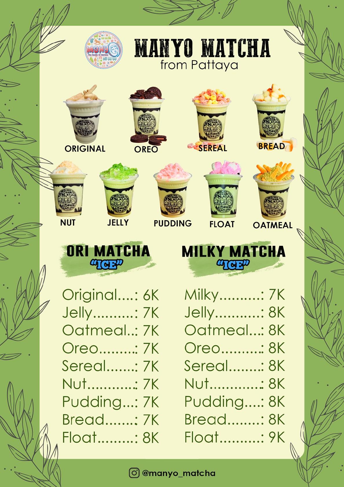 Menu at MANYO MATCHA cafe, Tulungagung