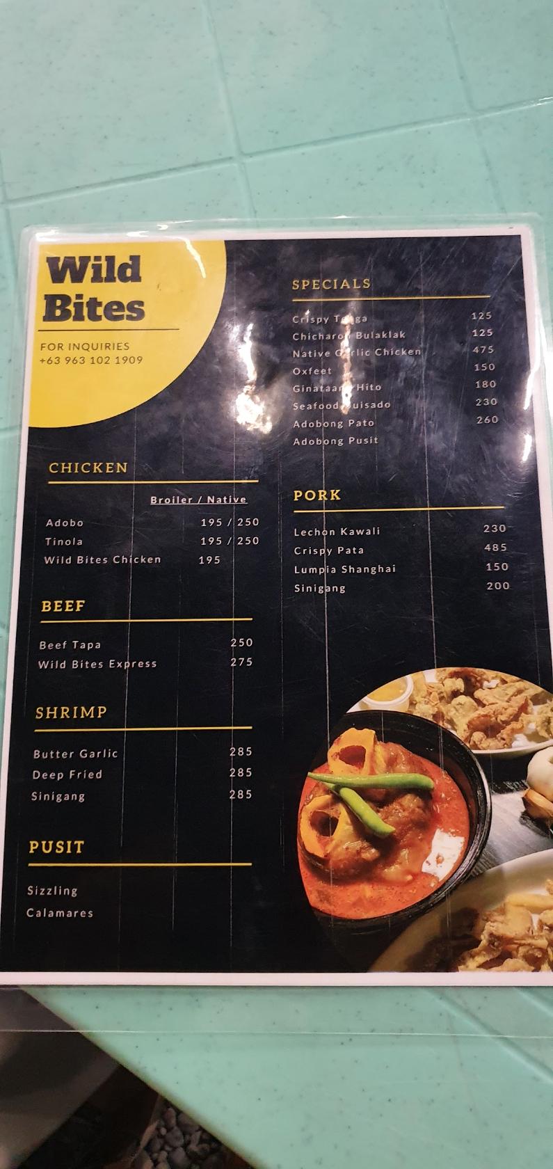 Menu at Wild Bites Resto Bar, Koronadal City